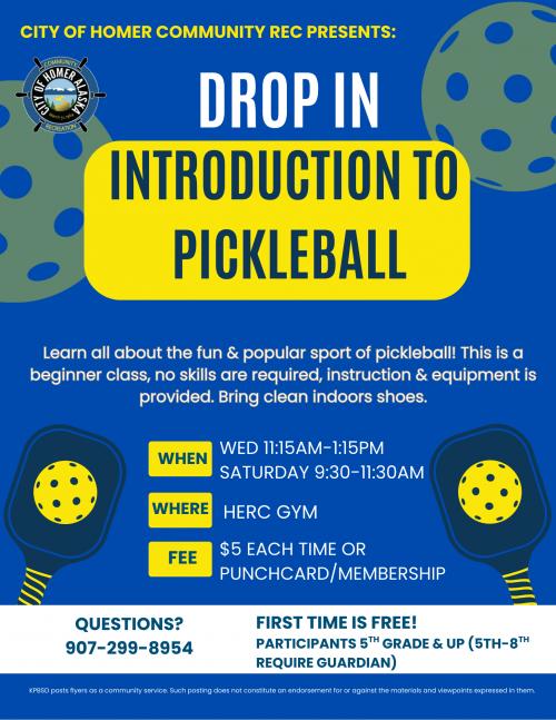 Beginner Pickleball-Drop In | City of Homer Alaska Official Website