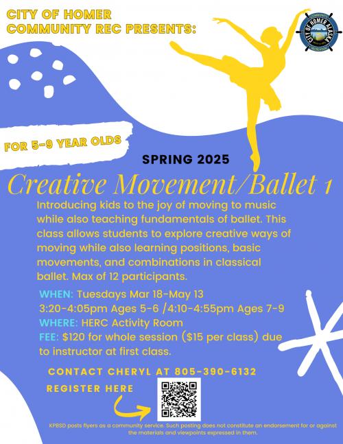 Creative Movement-Ballet 1 Ages 5-9 Spring 2025 | City of Homer Alaska ...
