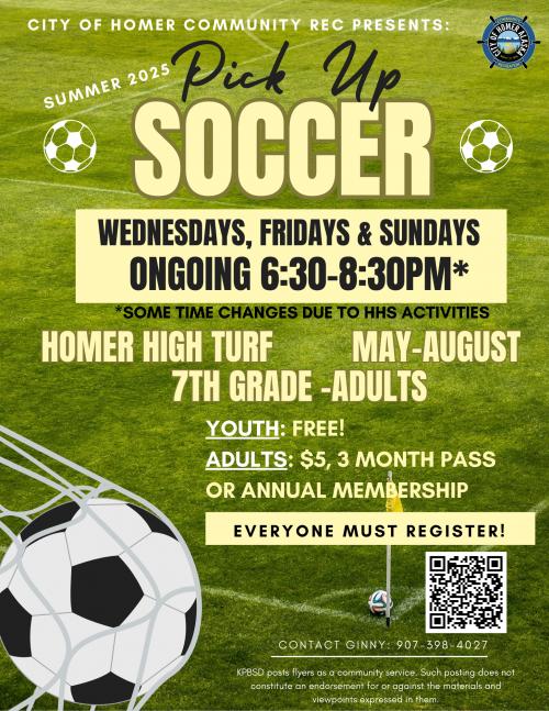 Pick Up Soccer: Summer 2025 | City of Homer Alaska Official Website